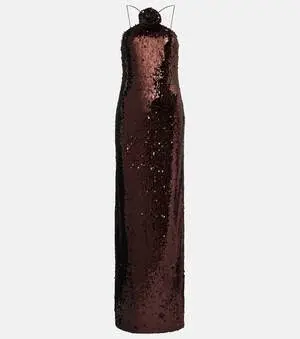 Magda Butrym Sequin Halter Maxi Dress - Brown