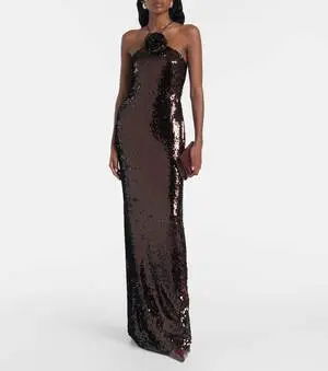 Magda Butrym Sequin Halter Maxi Dress - Brown