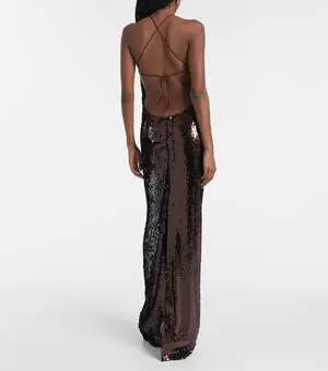 Magda Butrym Sequin Halter Maxi Dress - Brown