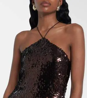 Magda Butrym Sequin Halter Maxi Dress - Brown
