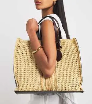 Eleventy Raffia And Leather Tote Bag