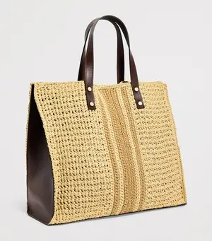Eleventy Raffia And Leather Tote Bag