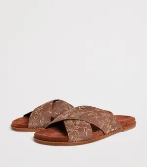 Eleventy Embroidered Crossover Slides - Beige
