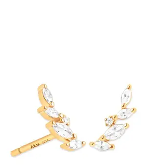 ASTRID & MIYU Plated Navette Crystal Climber Stud Earrings - Gold