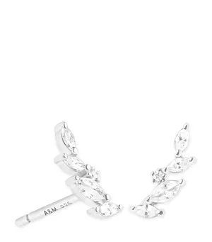 ASTRID & MIYU Rhodium-plated Navette Crystal Climber Earrings - Silver