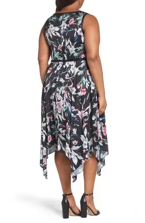Adrianna Papell Printed Satin Chiffon Handkerchief Dress