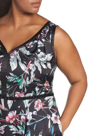 Adrianna Papell Printed Satin Chiffon Handkerchief Dress