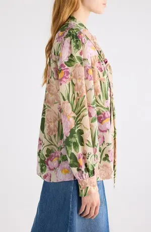 Chloé Floral Print Silk Charmeuse Top - Macadamia Brown