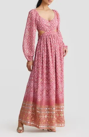 HOLICHIC Eden Beaded Bandhani Print Maxi Dress