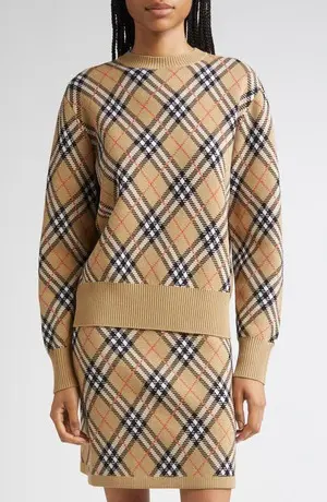 Burberry Check Wool Blend Sweater - Sand Ip Check