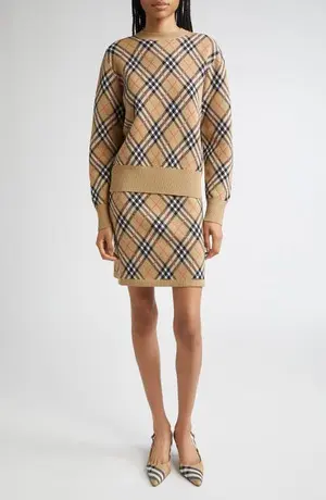 Burberry Check Wool Blend Sweater - Sand Ip Check