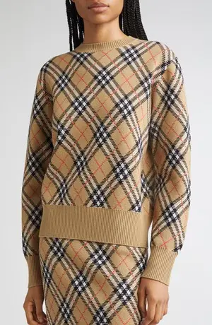Burberry Check Wool Blend Sweater - Sand Ip Check