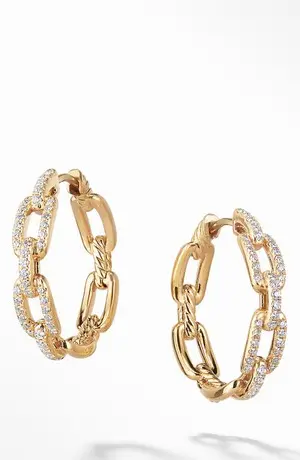 David Yurman Stax Medium Chain Link Diamond Hoop Earrings