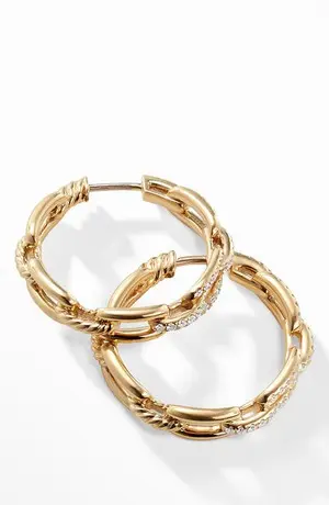David Yurman Stax Medium Chain Link Diamond Hoop Earrings