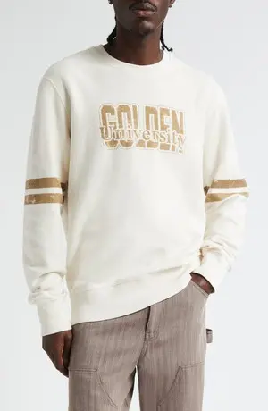 GOLDEN GOOSE Journey Logo Graphic Crewneck Sweatshirt - Artic Wolf