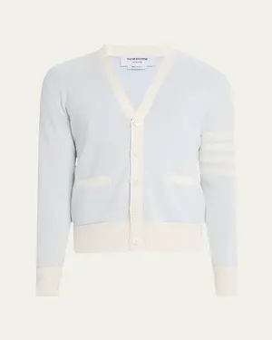 Thom Browne Sleeve-stripe Knit Cardigan - Light Blue