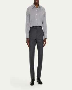TOM FORD Wool Sharkskin Flat-front Pants