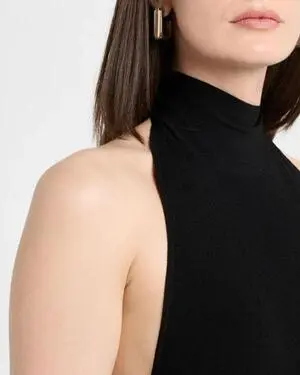 Lapointe Matte Viscose Halterneck Slit Maxi Dress - Black
