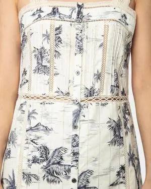 Zadig&Voltaire Renaid Tropical Island Print Midi Dress Ecru