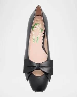 Valentino Garavani Bowow Leather Ballerina Flats - Black