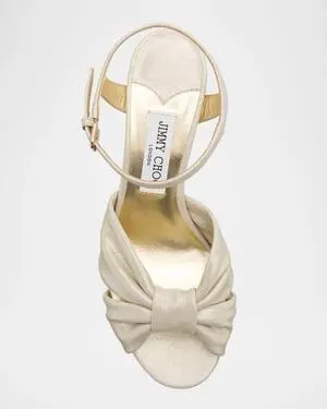 JIMMY CHOO Heloise 80 Shimmer Suede Platform Sandals Light Soft