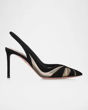 AQUAZZURA Lune Suede Mesh Slingback Pumps - Black