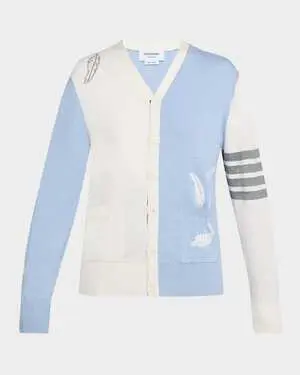 Thom Browne Feather Embroidered Jersey Cardigan - Lt Blue