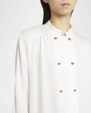 Giorgio Armani Double-breasted Silk Blouse - Solid White
