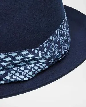 Paul Smith Wool Panama Hat With Bandana Trim - Navy