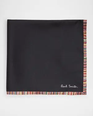 Paul Smith Apos;s Signature Stripe Trim Silk Pocket Square - Black