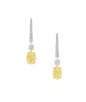 Graff Oval Yellow Diamond Solitaire Drop Earrings - White Gold And Yellow Gold