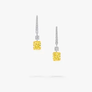 Graff Radiant Cut Diamond Solitaire Drop Earrings - White Gold And Yellow Gold