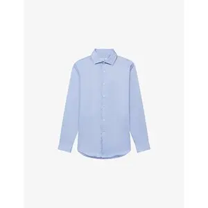 REISS Remote Slim-fit Long-sleeve Cotton Shirt - Mid Blue