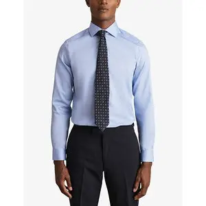 REISS Remote Slim-fit Long-sleeve Cotton Shirt - Mid Blue