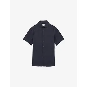 REISS Holiday Square-collar Short-sleeve Linen Shirt - Navy