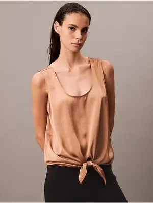 Calvin Klein Crushed Satin Tie Front Tank Top - Tea Time
