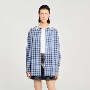 Sandro Rhinestone Embellished Checkered Shirt