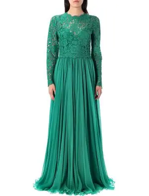 chinese dress ladies Dolce & Gabbana Emerald Green Sleeveless Cut-Out Lace Dress