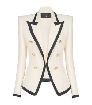 Balmain Basket Weave Bordered Blazer - Beige