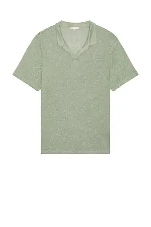 Onia Shaun Linen Polo In Blue - Sage