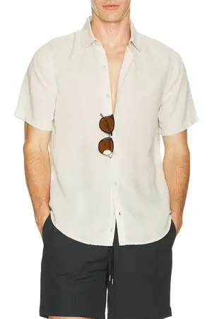 Onia Jack Air Linen Shirt In Grey - Stone