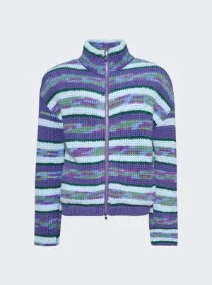 NIGEL XAVIER Striped Crochet Zip-up Jacket