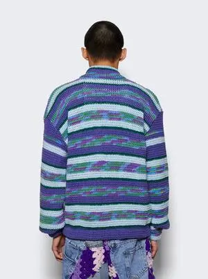 NIGEL XAVIER Striped Crochet Zip-up Jacket