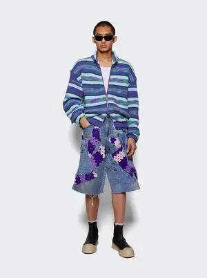 NIGEL XAVIER Striped Crochet Zip-up Jacket - Multi