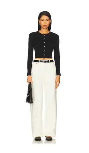 LESET Pointelle Crop Cardigan