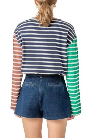 English Factory Striped Colorblock Top - Navy Multi