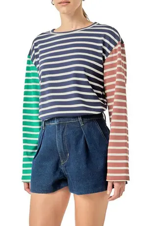 English Factory Striped Colorblock Top - Navy Multi