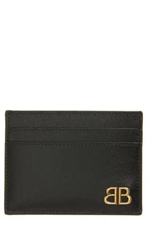 Balenciaga Monaco Leather Card Holder - Black