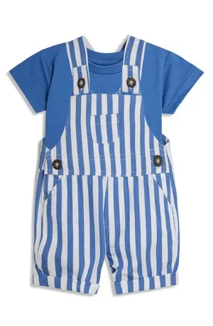 JOJO MAMAN BEBE Cotton T-shirt And Stripe Overalls Set - Blue