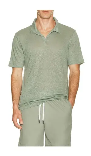 Onia Shaun Linen Polo In Green - Sage